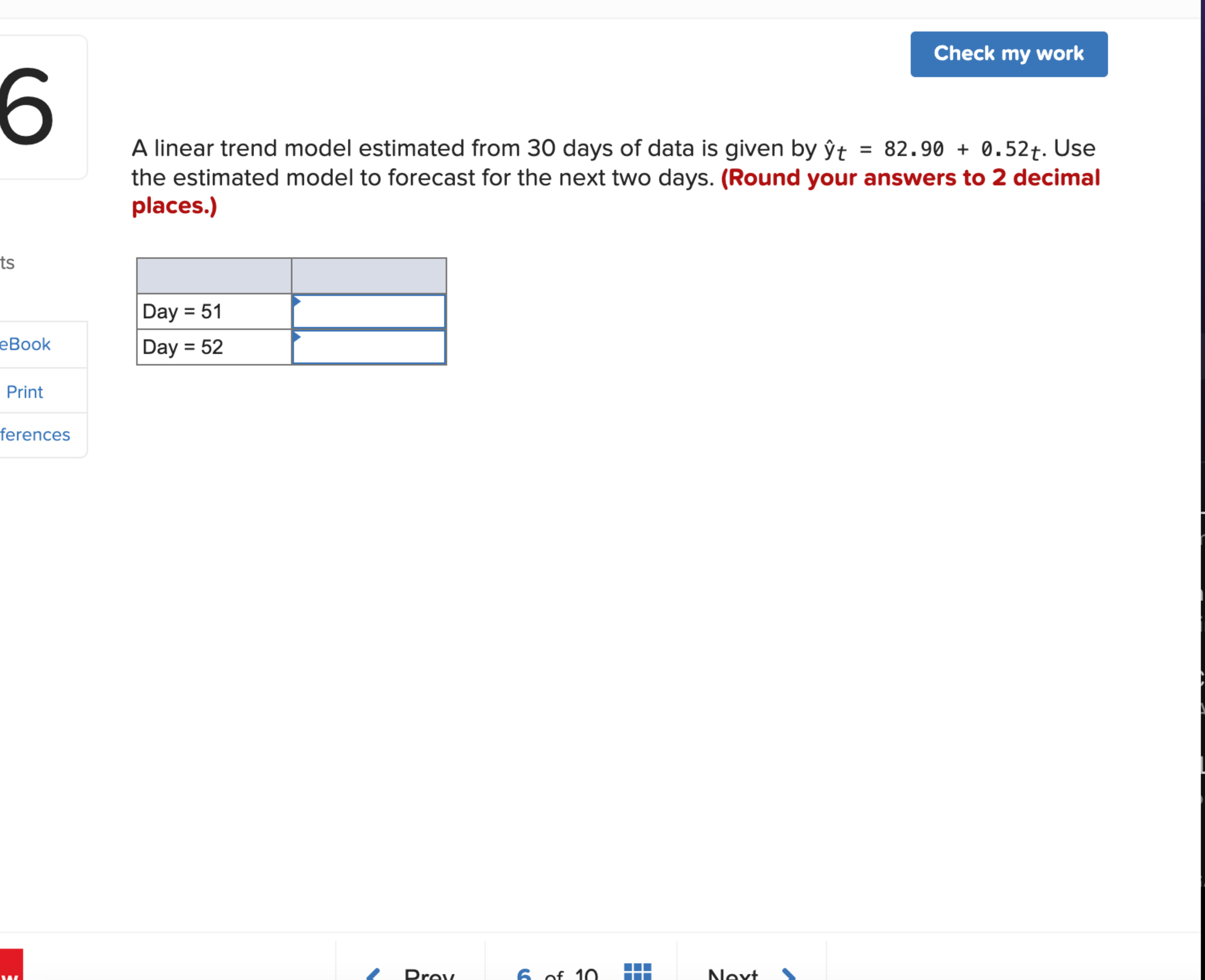 Solved A linear trend model estimated from 30 ﻿days of data | Chegg.com