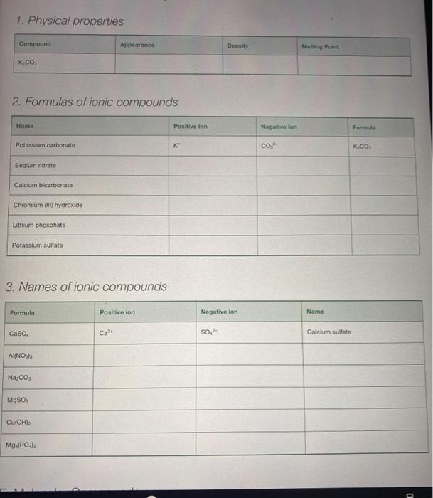 Solved 1. Physical properties Compound Appearance Density | Chegg.com