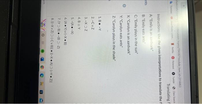 translate the following sentences of propositional | Chegg.com