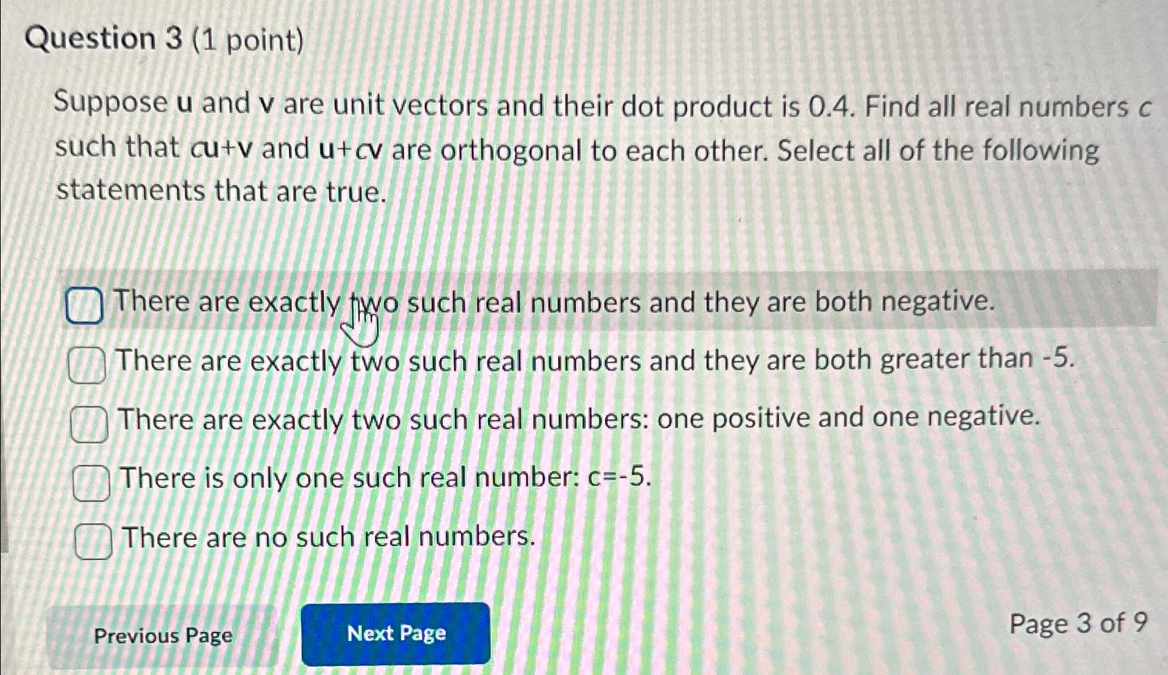 Solved Question 3 (1 ﻿point)Suppose u ﻿and v ﻿are unit | Chegg.com