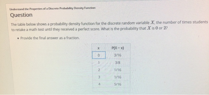 Solved Understand the Properties of a Discrete Probability | Chegg.com