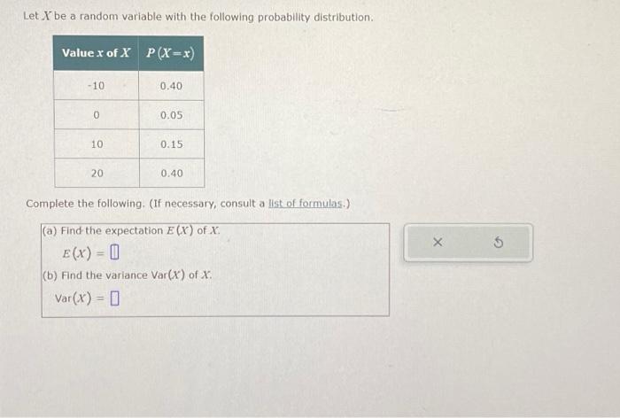 Solved Let X be a random variable with the following | Chegg.com