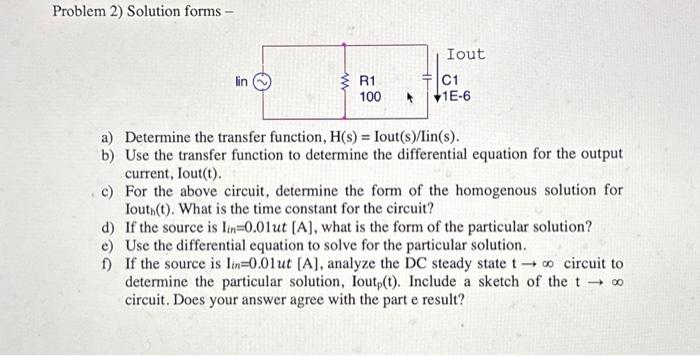 Solved Problem 2) Solution forms - a) Determine the transfer | Chegg.com