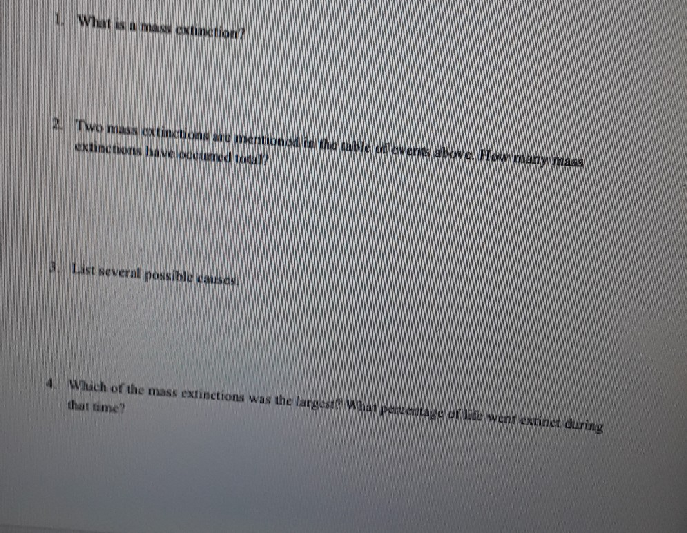 Solved What is a mass extinction 2. Two mass extinctions are | Chegg.com