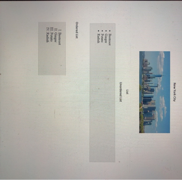 Solved New York City List Unordered List • Beetroot Ginger • | Chegg.com