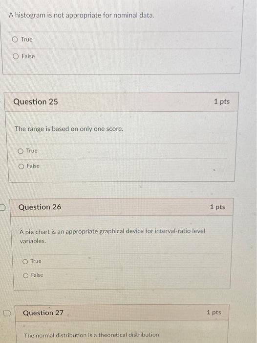 Solved 24.) a histogram is not appropriate for nominal | Chegg.com