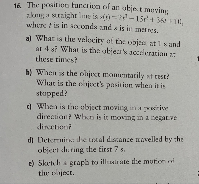 Solved 16. The position function of an object moving along a | Chegg.com