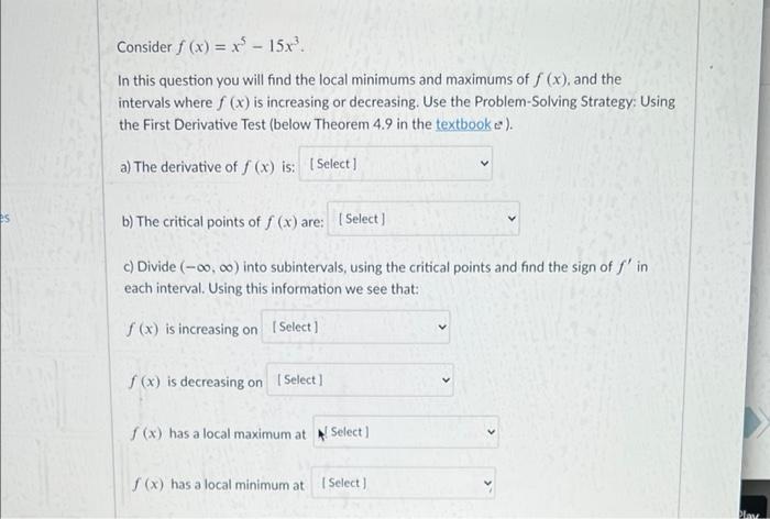 Solved Consider f (x) = x - 15x In this question you will | Chegg.com