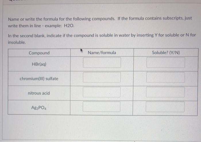 Solved Name or write the formula for the following | Chegg.com