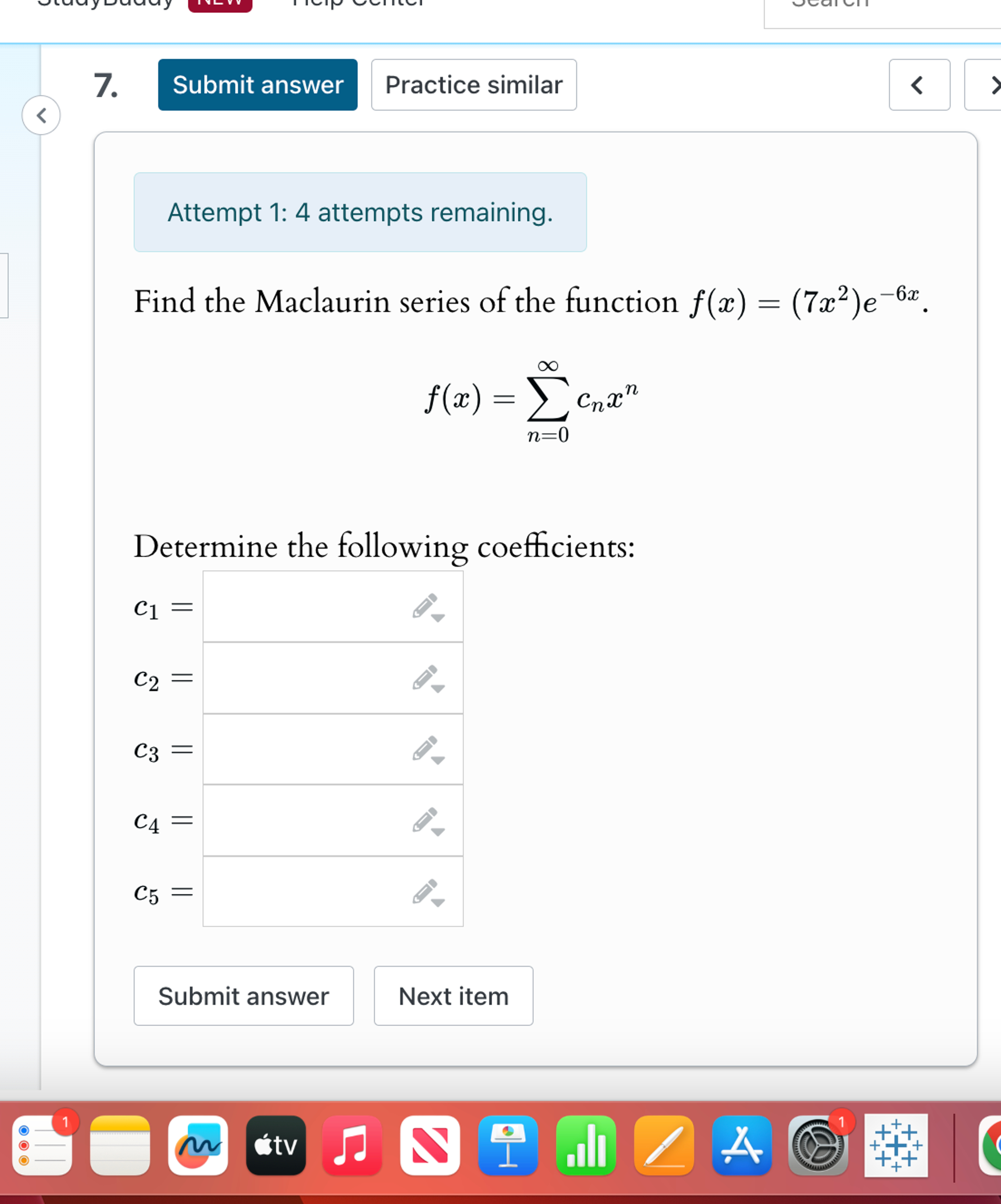 Solved Attempt 1: 4 ﻿attempts remaining.Find the Maclaurin | Chegg.com