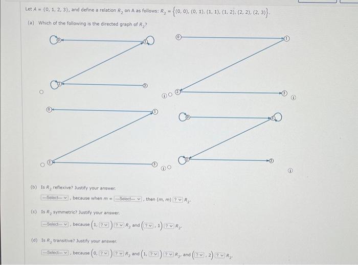 Solved Let A=(0,1,2,3), and define a relation R2 on A as | Chegg.com