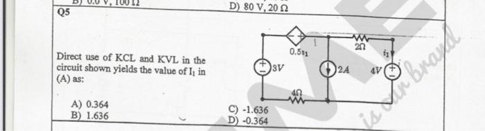 Solved Direct use of KCL and KVL in the circuit shown yields | Chegg.com
