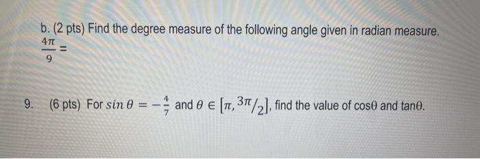 Solved b. (2 pts) Find the degree measure of the following | Chegg.com Solved b. (2 pts) Find the degree measure of the following | Chegg.com