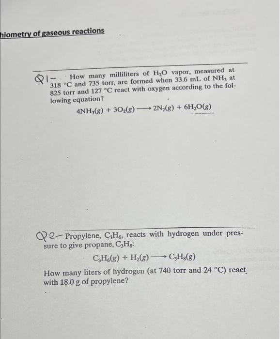 Solved hiometry of gaseous reactions QI- How many | Chegg.com