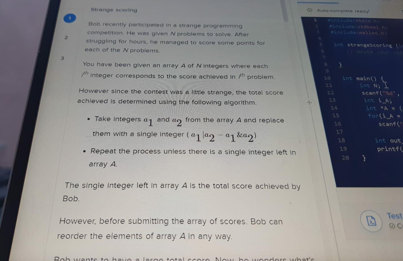 The single integer left in array A is the total score | Chegg.com