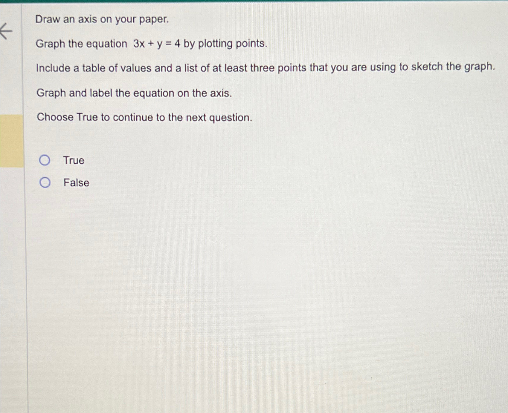 Solved Draw an axis on your paper.Graph the equation 3x+y=4 | Chegg.com