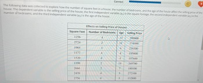 Solved Correct The following data was collected to explore | Chegg.com