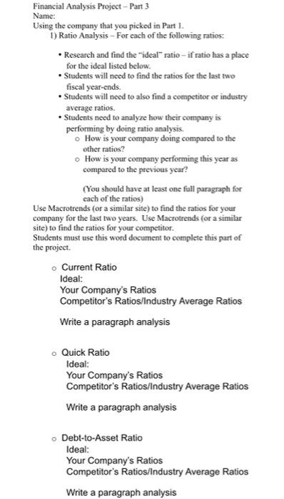 Financial Analysis Project - Part 3 Name: Using the | Chegg.com
