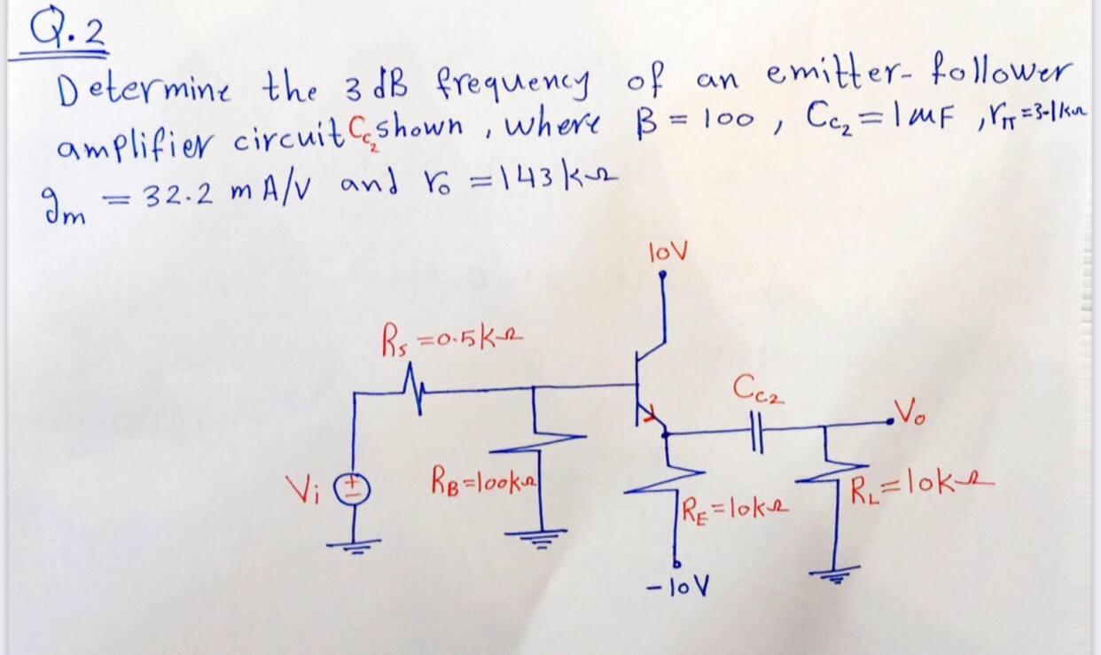 Solved Q.2 Determine the 3 dB frequency of an emitter | Chegg.com