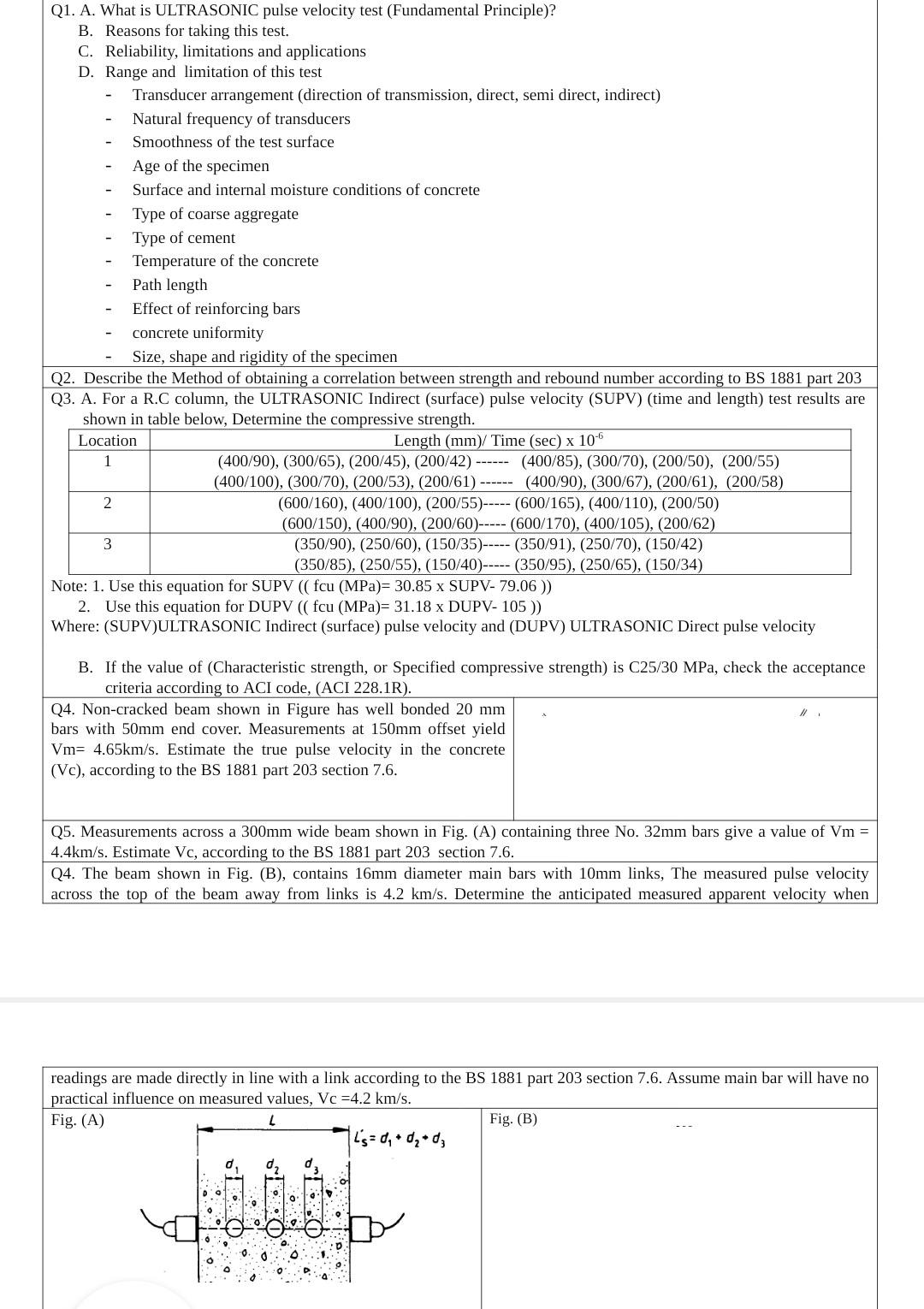 Solved Q1. A. What is ULTRASONIC pulse velocity test | Chegg.com