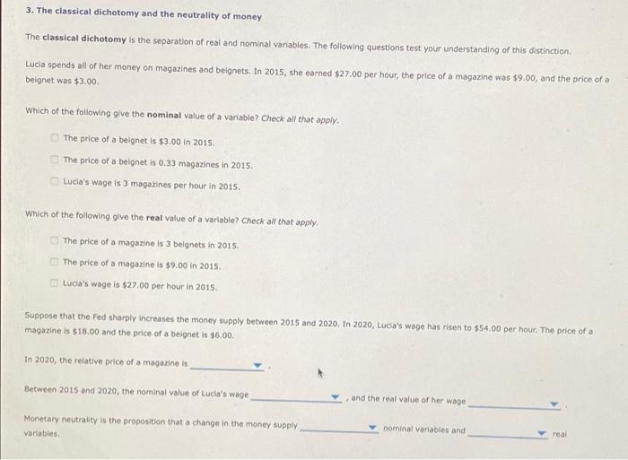 Solved 3. The classical dichotomy and the neutrality of | Chegg.com