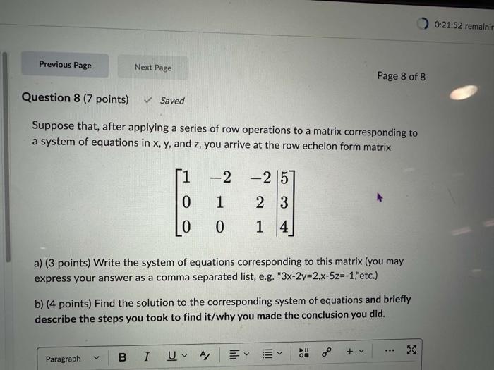 Solved Suppose that, after applying a series of row | Chegg.com