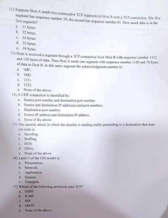 Solved Suppose Host A sends two consecutive TCP segments to | Chegg.com