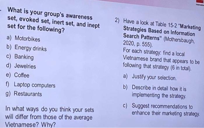Solved What is your group's awareness set, evoked set, inert | Chegg.com
