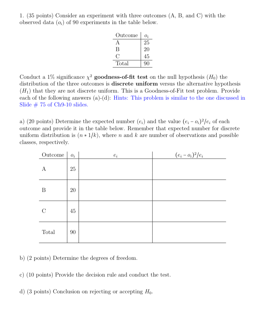 Solved (35 ﻿points) ﻿Consider an experiment with three | Chegg.com