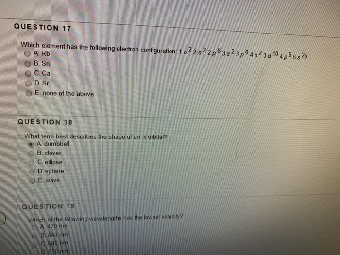 Solved QUESTION 17 Which element has the following electron | Chegg.com