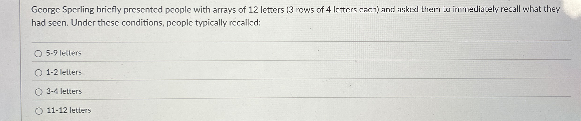 Solved George Sperling briefly presented people with arrays | Chegg.com
