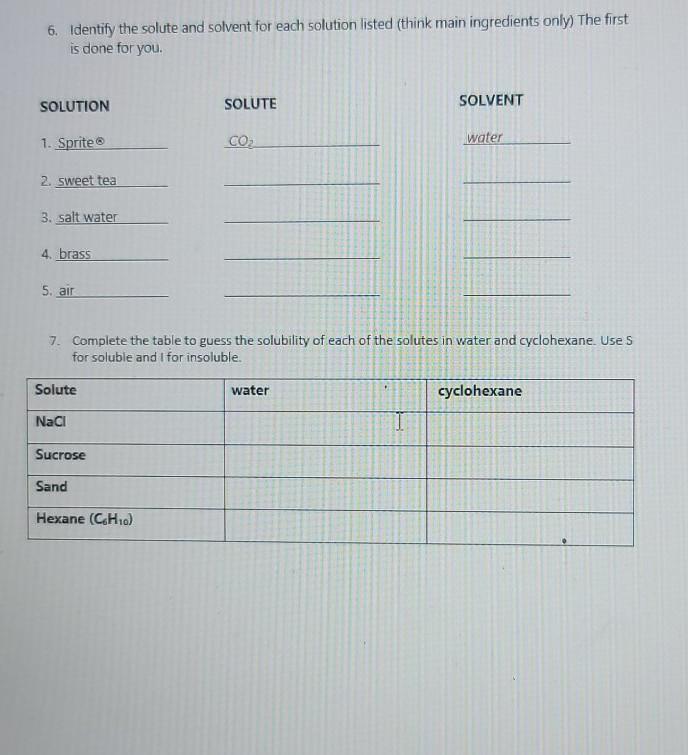 Solved 6. Identify the solute and solvent for each solution | Chegg.com