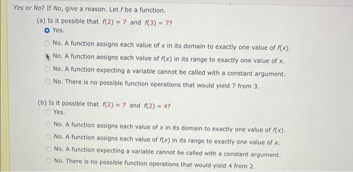 Solved Yes or No? If No, give a reason. Let f be a function. | Chegg.com