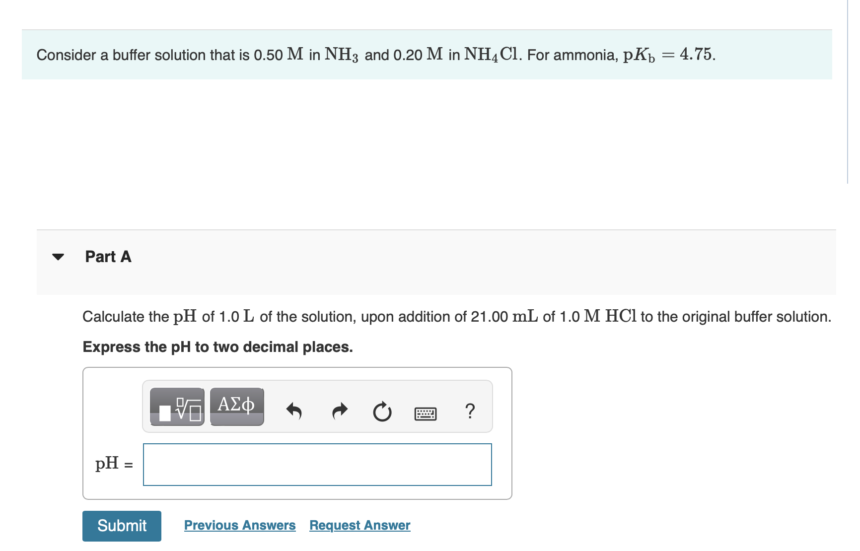 Solved Consider a buffer solution that is 0.50M ﻿in NH3 ﻿and | Chegg.com