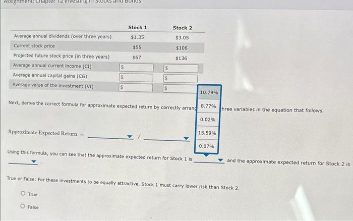 Solved The formula for the approximate expected return of an | Chegg.com