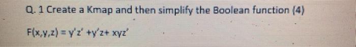 Solved Q. 1 Create a Kmap and then simplify the Boolean | Chegg.com