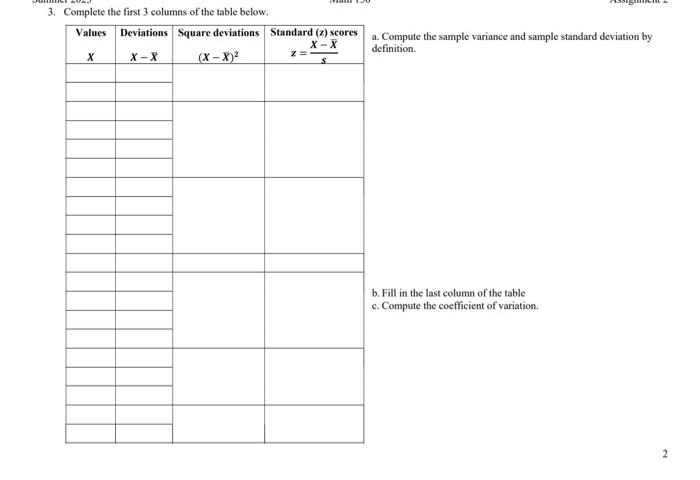 3. Complete the first 3 columns of the table below. | Chegg.com