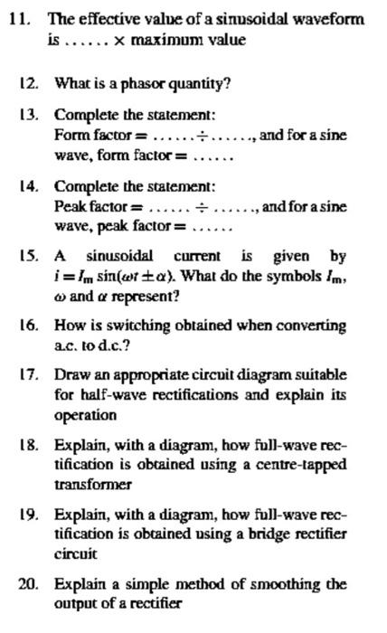 Solved 11. The effective value of a sinusoidal waveform is | Chegg.com