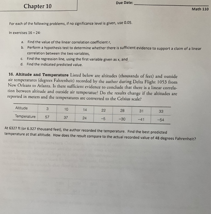 Solved Due Date: Chapter 10 Math 110 For each of the | Chegg.com