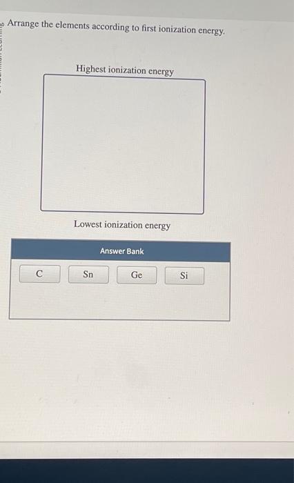 Solved Arrange the elements according to first ionization | Chegg.com