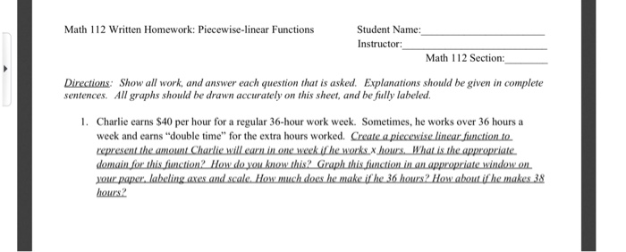 Solved Math 112 Written Homework: Piecewise-linear Functions | Chegg.com