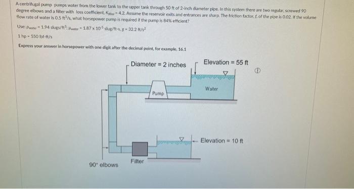 Solved A centrifugal pump pumps water from the lower tank to | Chegg.com