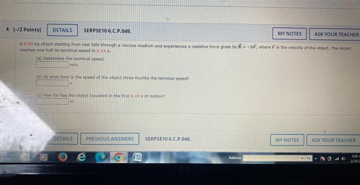 Solved A. 8.90 kg object starting from rest. falls through a | Chegg.com