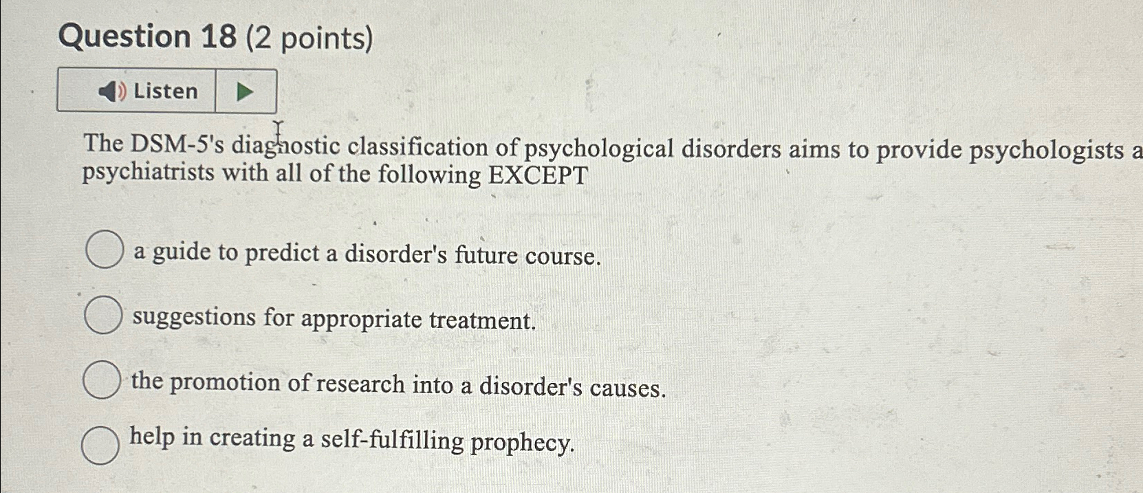 Solved Question 18 (2 ﻿points)The DSM-5's diagtostic | Chegg.com
