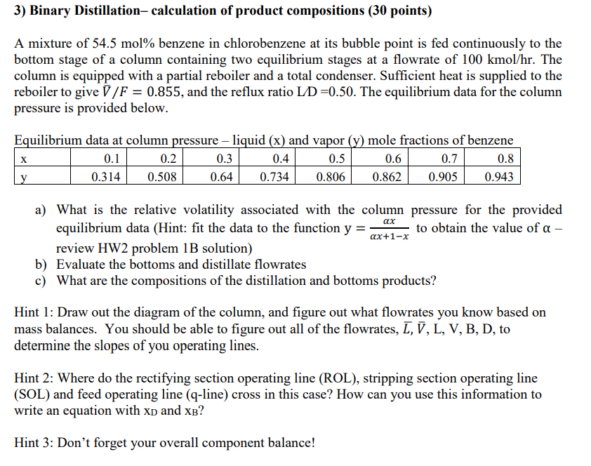 Solved Binary Distillation-calculation of product | Chegg.com