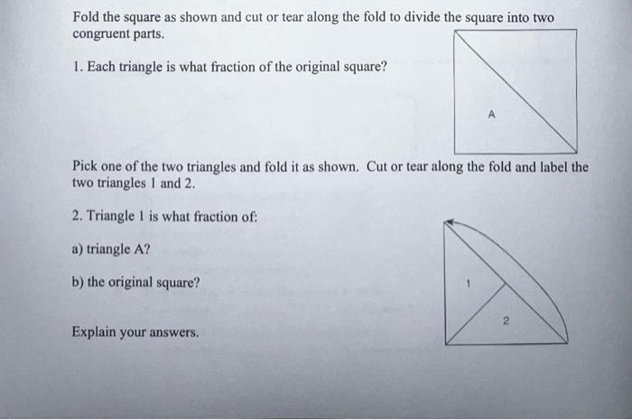 Solved Fold the square as shown and cut or tear along the | Chegg.com
