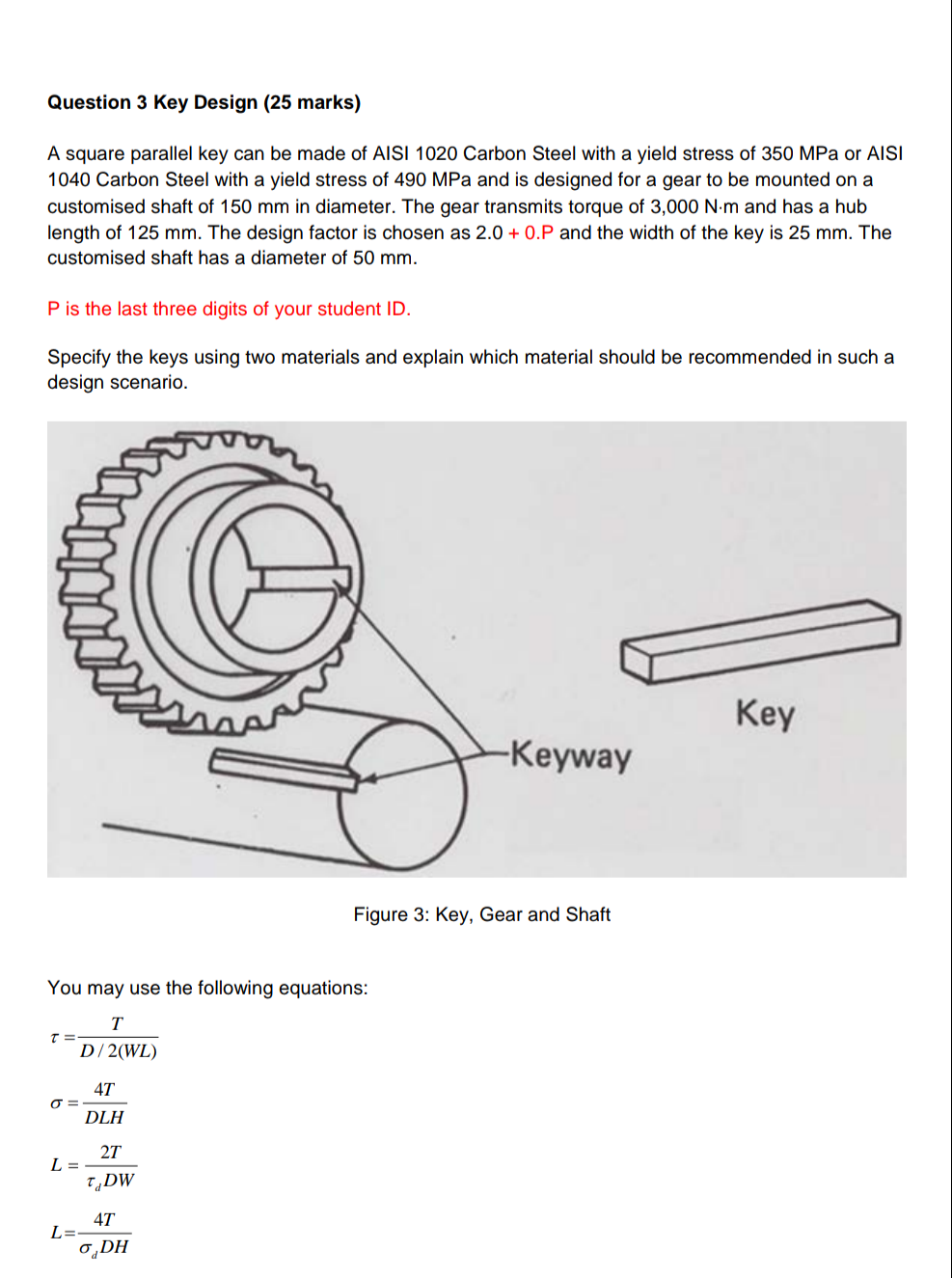 Solved Question 3 Key Design (25 marks) A square parallel | Chegg.com