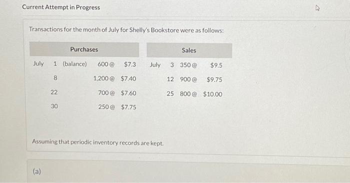 Solved Current Attempt in Progress Transactions for the | Chegg.com