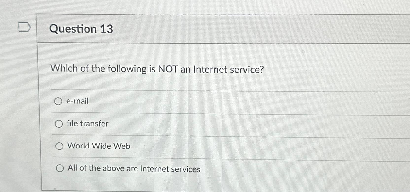Solved Question 13Which of the following is NOT an Internet | Chegg.com
