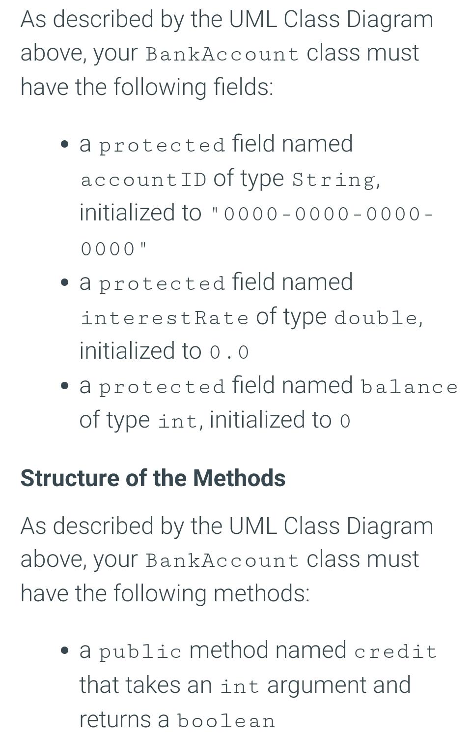 Solved As described by the UML Class Diagram above, your | Chegg.com